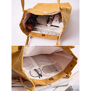 Belsmi Womens Ladies 13 Inches Corduroy Tote Bag (Black)