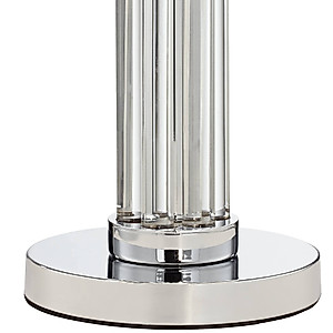 Possini Euro Design Cadence Modern Art Deco Style Column Table Lamp 30" Tall Chrome Silver Linear Clear Glass Rod White Drum Shade Decor for Living Room Bedroom House Bedside Nightstand Home Office