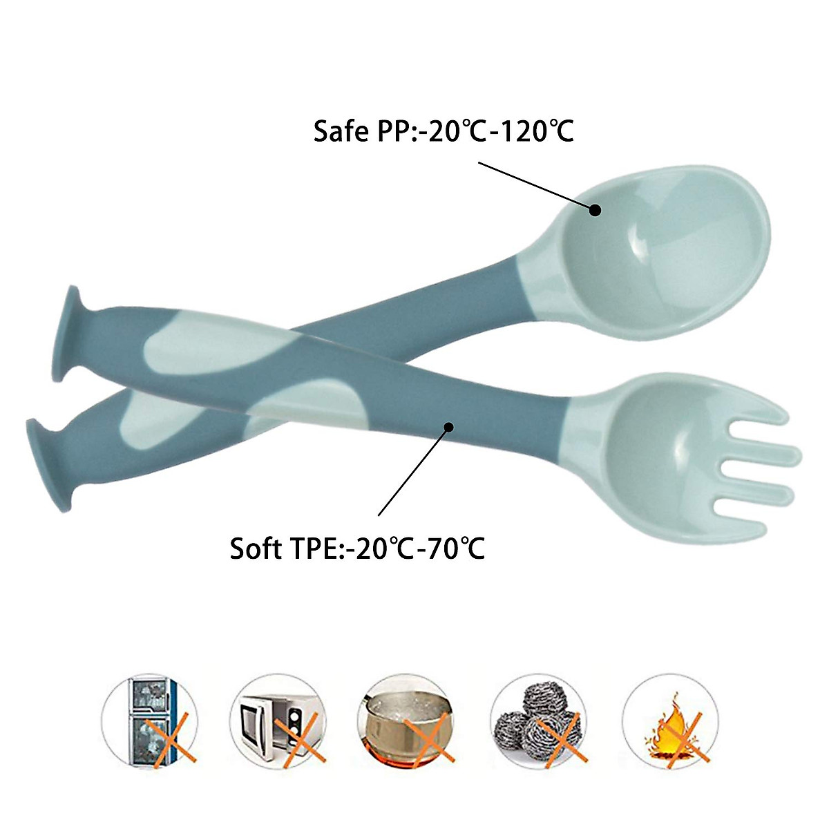 Qshare Baby Utensils Spoons with Travel Safe Case, Toddlers Feeding Training Spoon with Easy Grip and Bendable Function, Perfect Self Feeding Learning Spoons (SuctionBlue/Pink)