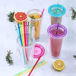 24 PCS, Reusable Straws with 4 Cleaning Brushes, 10.5" Long Tritan Hard Plastic Straws, 12 Colors Translucent Replacement Drinking Straws for 16OZ-32 OZ Tumblers, Cups, Jars, YETI, Starbucks, BPA Free