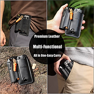 Topstache Leather Multitool Sheath with Belt Clip - Leather Multitool Pouch for Belt - EDC Belt Organizer - Multitool Holster Fits Multitool, Flashlight, Pen - Leather Multitool Holder - Black