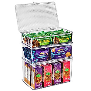 Sorbus Durable Plastic Storage Bins with Lids- Stackable Refrigerator Organizer Bins- MultiPurpose & Versatile- Lightweight Pantry Organizer- Cabinet Organizers and Storage for Kitchen- 3 Pack (L,M,S)