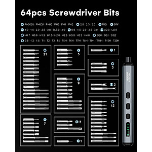 Rush Deer 70-in-1 Electric Screwdriver Set - Rechargeable Mini Precision Power Screwdriver with 64 Magnetic Bits, 5 Torque Settings, For Phone, Laptop, Camera - Cordless and Portable