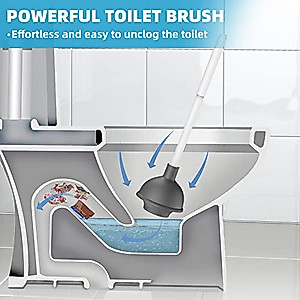 Bthiner Toilet Brush and Plunger Set, 2 in 1 Toilet Bowl Brush Plunger Set with Holder, Bathroom Accessories Combo with Caddy Stand for Deep Cleaning