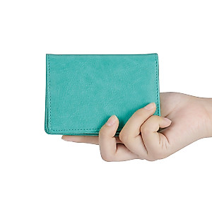 Mini Leather Credit Card Case Small Card Holder Wallet with ID Window for Men and Women (Green)