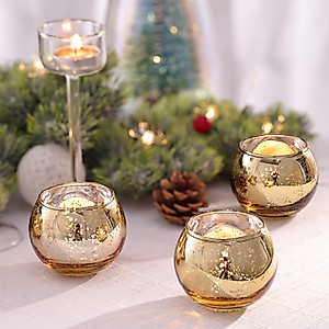 Volens Round Gold Votive Candle Holders, Mercury Glass Candle Holder Set of 12