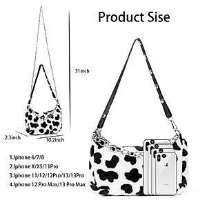 Veediyin fluffy bag cute tote bags Crossbody bags Handbag Plush Faux Fur animal print purses for women (White NN)
