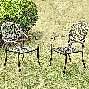 USSerenaY 2 Piece Cast Aluminum Bistro Chair Set Outdoor Bistro Patio Furniture Sets (2 Chairs Set-Flower)