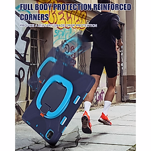 BRAECN for iPad Air 13 Inch Case M2 (2024), iPad Pro 12.9 (2022/2021, 6th/5th/4th/3rd Gen), Heavy Duty Shockproof Cover with Pencil Holder, Rotating Handle Grip, Stable Kickstand, Shoulder Strap, Navy