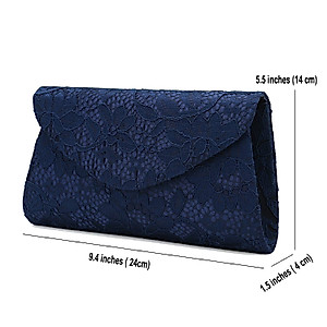 CHARMING TAILOR Classic Lace Clutch Purse Lady Formal Dressy Handbag Evening Bag for Prom/Wedding (Navy)