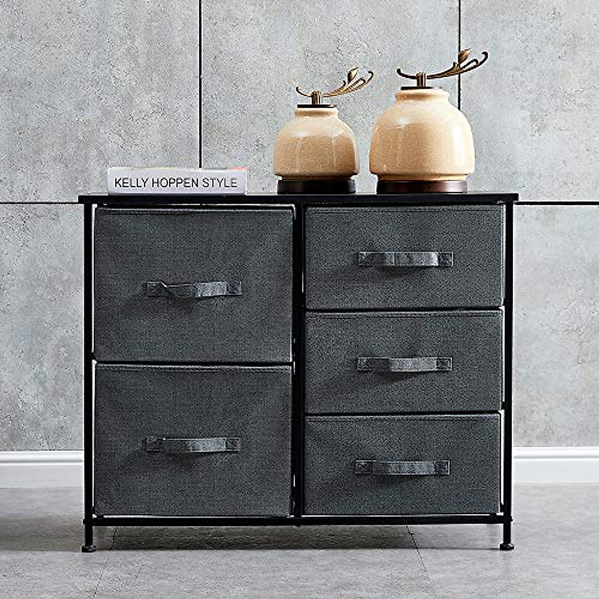 Redd Royal Rainbow Tree 5-Drawer Fabric Drawer Dresser Chest of Drawers Tower, Fbric Storage Organizer Wardrobe for Bedroom Living Room Closet Hallway, Dark Grey
