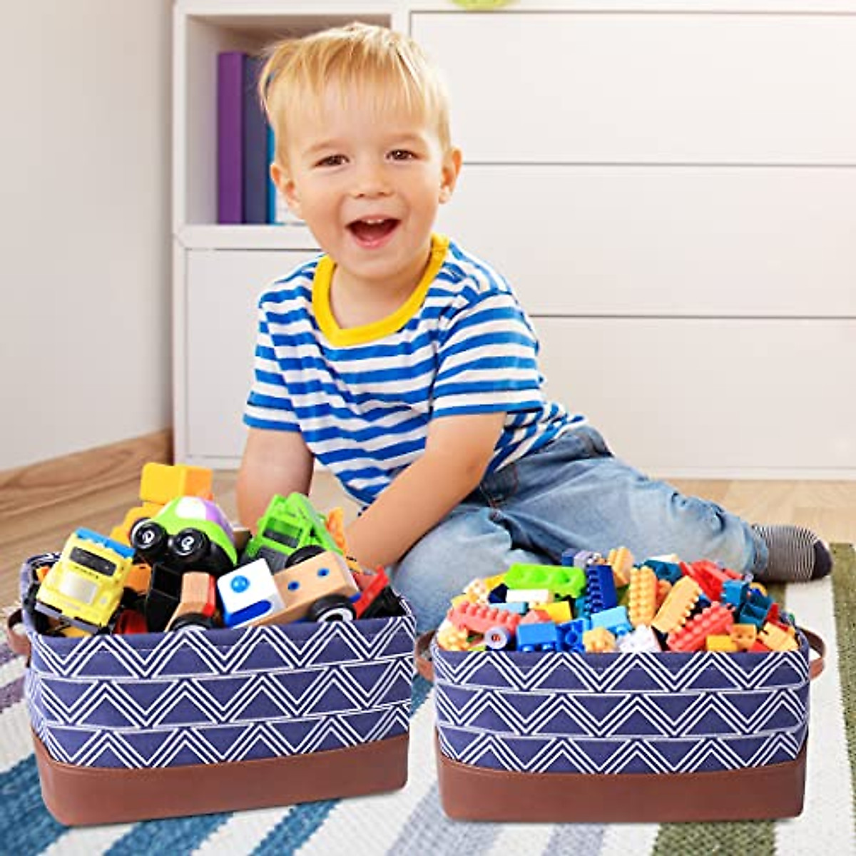 BYG Foldable Storage Bin Collapsible Sturdy Fabric Storage Basket Cube W/Handles for Organizing Shelf Nursery Toy Closet Pack of 3 Sizes