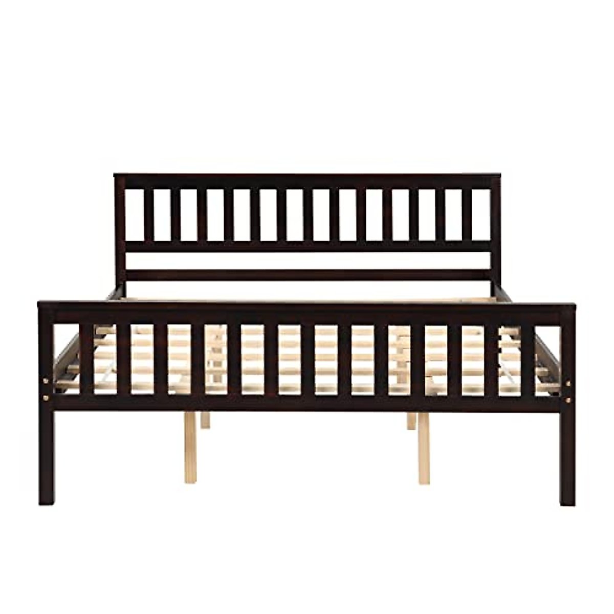 Prohon Queen Size Bed Frame with Vertical Openwork Design Headboard & Footboard, Wooden Platform Bed with Large Underbed Storage Space, Simple Style Bedframe, No Box Spring Needed, Espresso