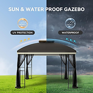 FUNG YARD 10x10 Outdoor Gazebo, Double Roof Patio Gazebo with Mosquito Netting, Sturdy Steel Frame, Sun & Waterproof, Perfect for Backyard, Garden, Party (Brown)