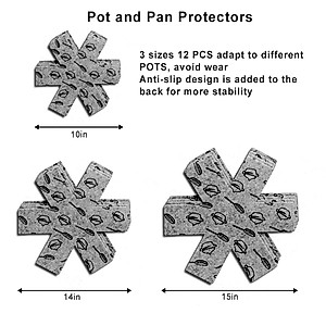 Pot and Pan Protectors 12 Pcs (10" 14" 15"), Pan Protectors for Stacking, Pots and Pans Dividers, Avoid Scratching Cookware Protectors