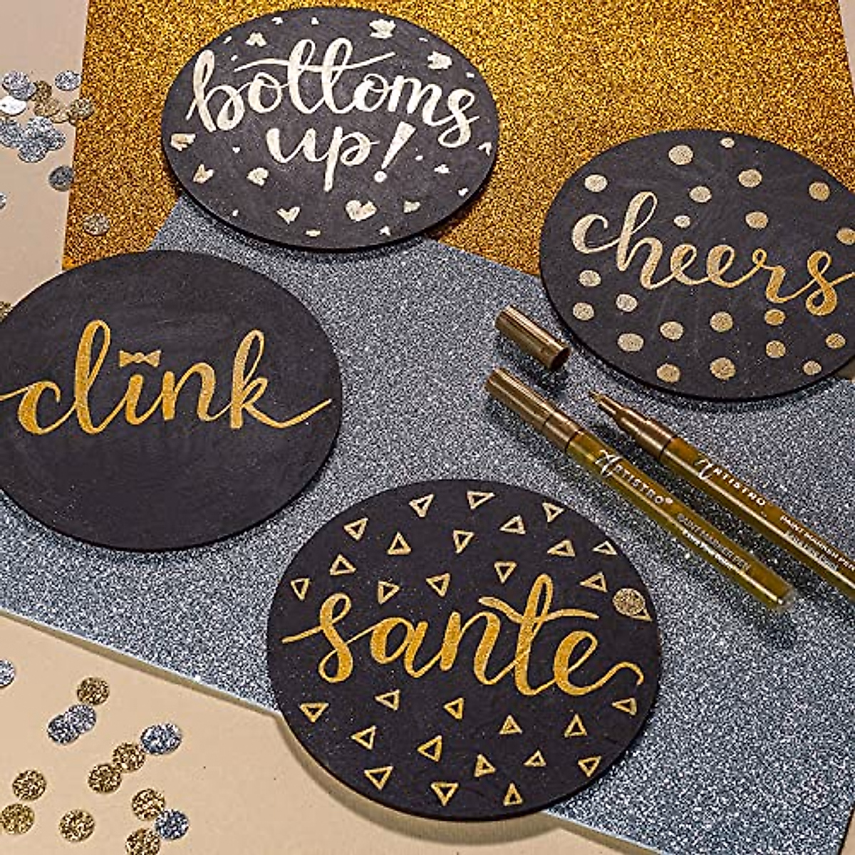 Metallic Acrylic Paint Pens for Rock Painting, Stone, Ceramic, Glass, Wood, Fabric, Canvas, Metal, Scrapbooking (6 Pack) Set of 3 Gold & 3 Silver Acrylic Paint Markers Water-Based Extra-Fine Tip 0.7mm