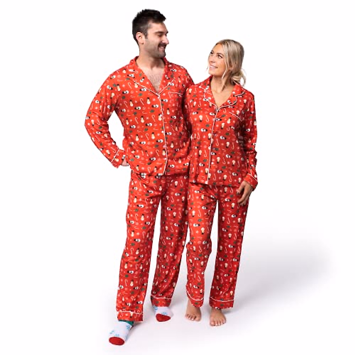 JOYIN Christmas Pajamas for Couples, Xmas Matching Family Pajamas Red Suit Set for Men, Snowman&Snowflake Holiday Pajamas Sleepwear Loungewear-XL