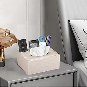 Tissue Box Cover Rectangular, Compatible with Kleenex Box Covers, Multifunctional Facial Tissue Box Holder with Remote Control Holder, Decorative Nighstand Organizer, Tissue Dispenser for Bathroom