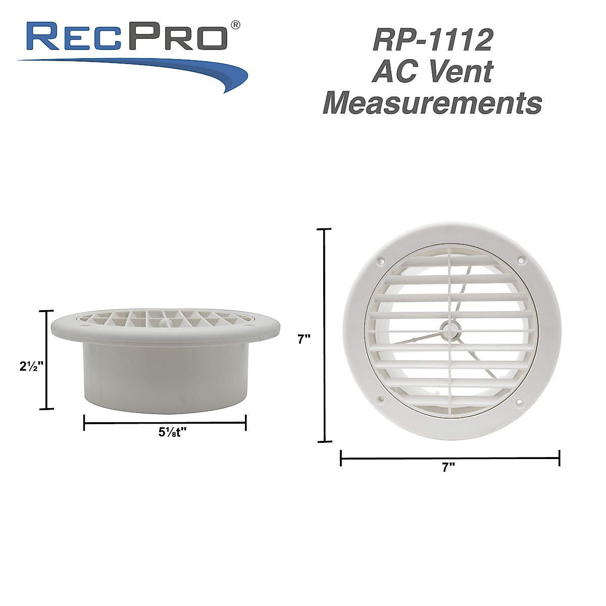RecPro RV AC Vent 5" Side Vent | Optional Charcoal Filter | White | Camper AC Vent (5 Pack, No Charcoal Filter)