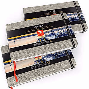 ARTEZA Watercolor Book, Pack of 3, 76 Pages Each, 5.1x8.3 Inch Watercolor Notebook, 110lb/230gsm Cold Pressed Water Pad