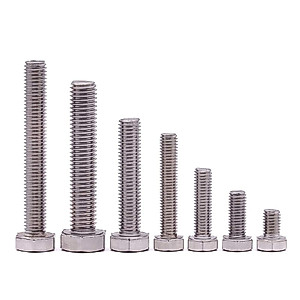 M12-1.75 x 60mm Stainless Steel Hex Bolts, 304 Stainless Steel 18-8, Hex Drive, Full Thread, Coarse Thread UNC, Plain Finish, 4 PCS