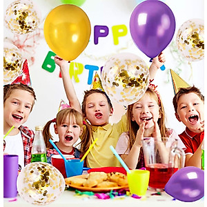 Purple and Gold Confetti Balloons 51pcs Premium 12 Inch Balloons for Baby Bridal Shower Birthday Party Decorations