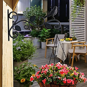JIALAI HOME 2 Pack Hanging Plants Bracket 12" Bird Planter Outdoor Hooks Hangers for Flower Baskets Pot Bird Feeder Wind Chimes Lanterns Patio Garden Outdoor Indoor Metal Black