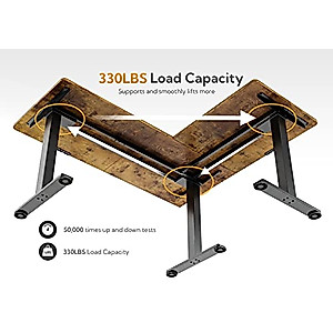 Claiks Triple Motor L Shaped Standing Desk, 63 x 55 inch Corner Stand Up Desk, Adjustable Height Desk with Splice Board, Black Frame/Rustic Brown Top