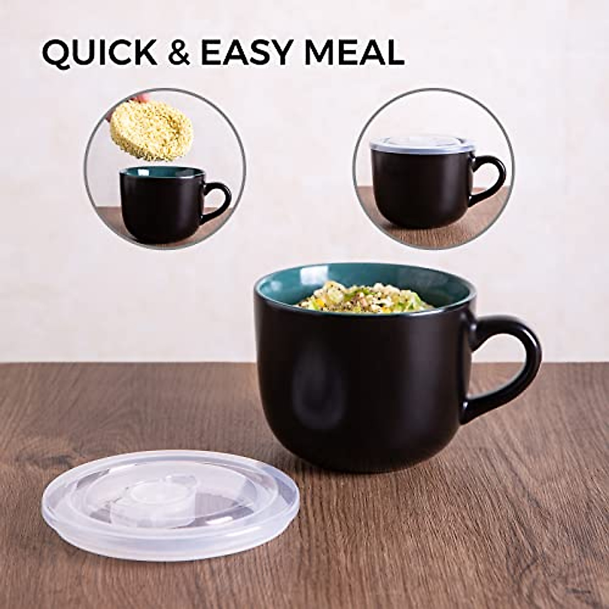 GBHOME Ceramic Soup Mugs with Lid, 24 oz Soup Cups with Hanlde for Coffee,Cereal,Salad,Noodles,Tea,Soup Bowls Cups,Microwave &Dishwasher Safe, Set of 4, Multi-color with Vented lid