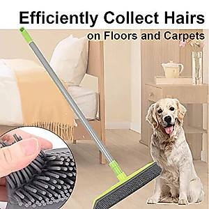 Rubber Broom Carpet Rake for Pet Hair Removal, Portable Hair Remover with Squeegee Broom Hair Removal Brush, Pet Hair Removal Tool for Fluff Carpet, Hardwood Floor, Tile, Window