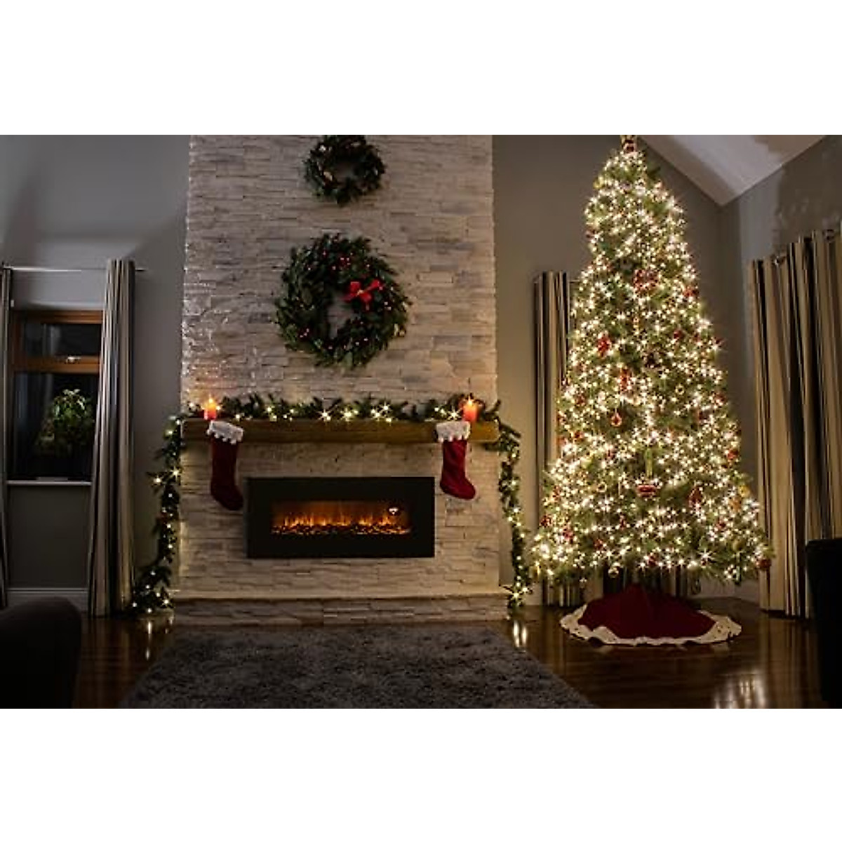 50-Inch Wall-Mounted Electric Fireplace - Fireplace Insert with LED Flames, Bottom Vents, Adjustable Heat Settings, and Remote by Northwest (Black)