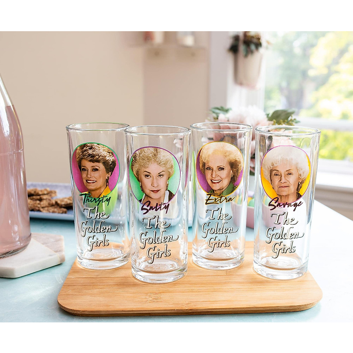 Silver Buffalo The Golden Girls Frames Logo 10-Ounce Tumbler Glasses | Set of 4