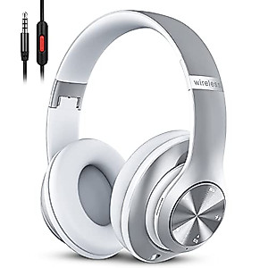 9S Bluetooth Headphones Over-Ear,CVC 6.0 Noise Cancelling Mic Wireless Headphones,60 Hrs Playtime Hi-Fi Stereo Deep Bass Foldable Headphones for Online Class, Home Office, PC, Cell Phones (Silver)