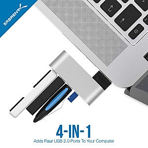 SABRENT Premium 4 Port Aluminum Mini USB 2.0 Hub + 22AWG 6 Feet USB 2.0 Extension Cable