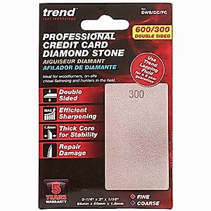 Trend 3-Inch Double-Sided Diamond Sharpening Stone, 300 & 600 Grit, Credit Card Sized Honing Stone with Storage Wallet, DWS/CC/FC