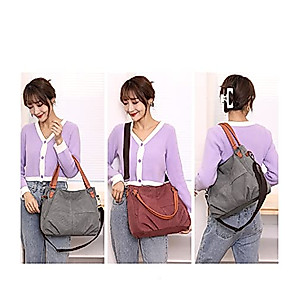 Large Pocket Casual Handbags Canvas Crossbody Bag for Women, Multi Compartment Tote Purse Leather Bags (Black)