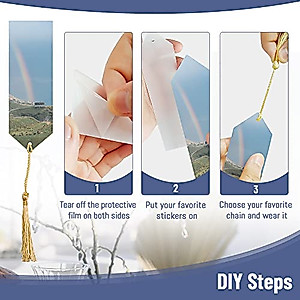 15Pcs Acrylic Bookmark Blanks with Colorful Tassels and 5m Jute Twine, 3 Shapes Clear Acrylic Bookmarks Set, DIY Rectangle Book Markers for Book Lovers Women Men (5 Colors)