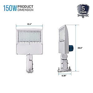 LEDMyplace 150W LED Pole Light with Photocell 5700K Universal Mount White AC120-277V Commercial Parking Lot Lights