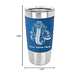LaserGram 20oz Vacuum Insulated Tumbler Mug, Cobra Snake, Personalized Engraving Included (Silicone Grip, Dark Blue)
