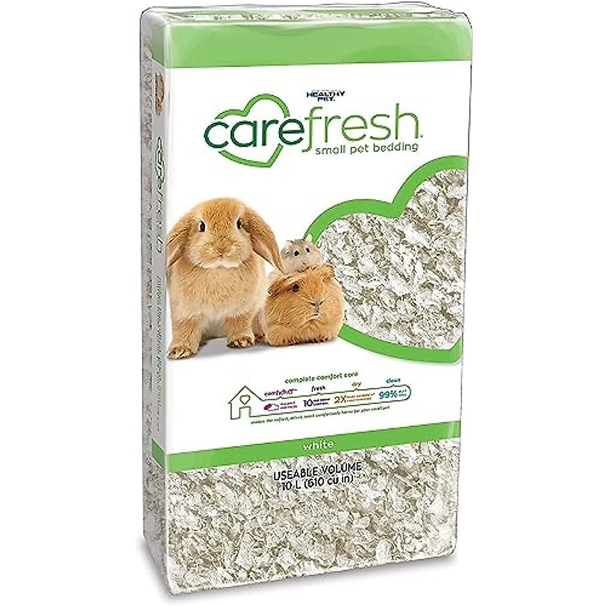 carefresh 99% Dust-Free White Natural Paper Small Pet Bedding with Odor Control, 10L, White