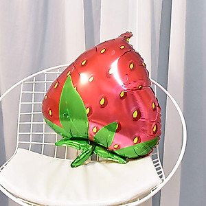 HORUIUS Strawberry Balloons Fruit Strawberry Foil Mylar Balloons for Baby Shower Strawberry Themed Party Birthday Decoration Supplies 28 inch 5PCS