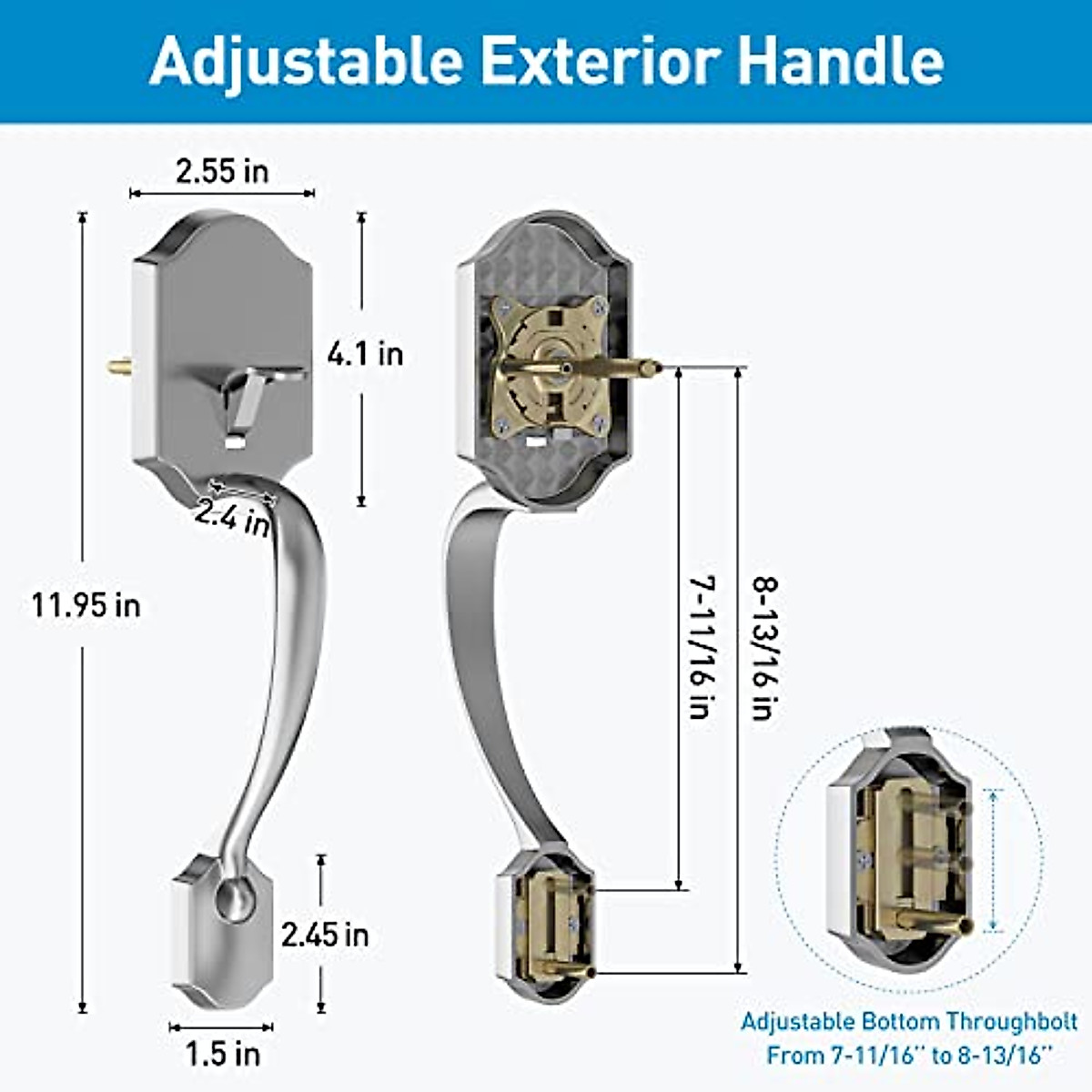 HOSOM Front Door Handle Set, Exterior Door Lock Set with Deadbolt, Single Cylinder, Reversible for Right and Left Handed Doors, Satin Nickel