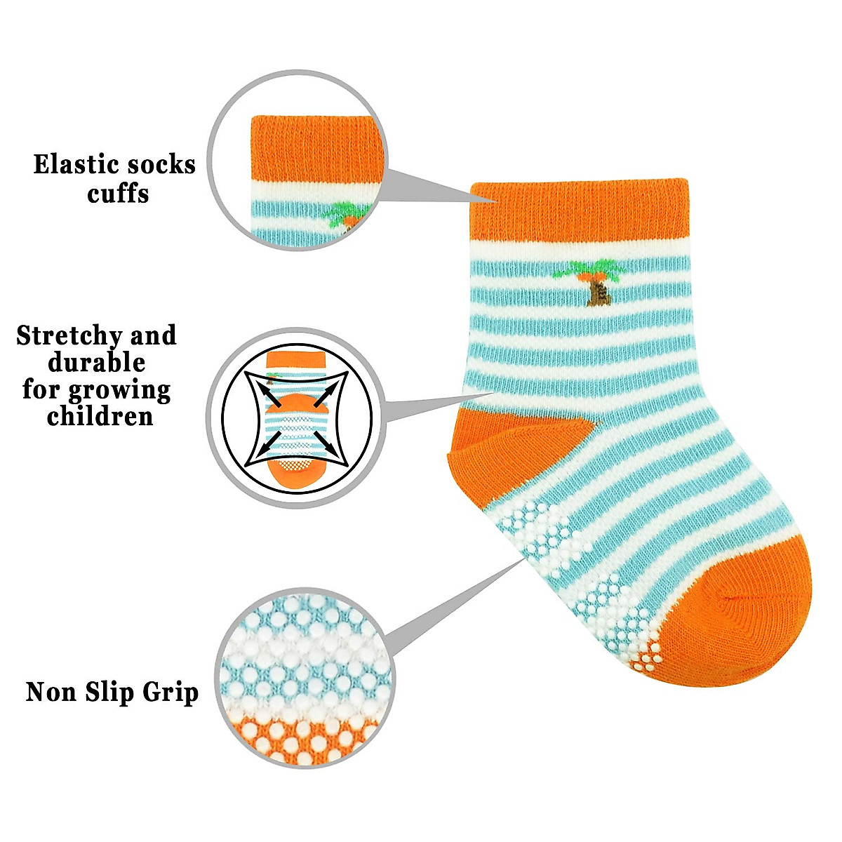 SkiBeaut Toddler Socks, Non Slip Kids Socks with Gripper Boys Grips Socks Girls Grippy Socks for 5-7 Years Old,12 Pairs