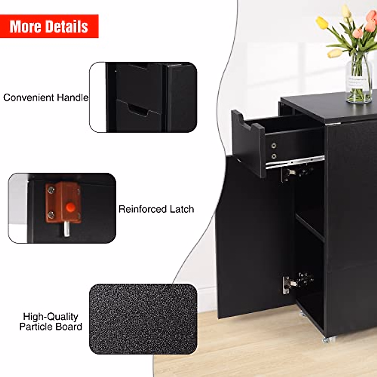 AKVOMBI Folding Dining Table with Storage, Drop Leaf Tables for Small Spaces with Wheels, Space Saving Kitchen Dining Table for Kitchen & Dining Room, Black