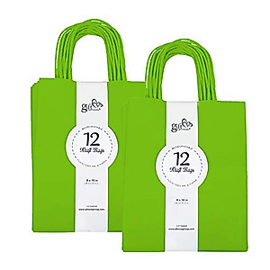 24CT Medium Lime Green Biodegradable, Food Safe Ink & Paper, Premium Quality Paper (Sturdy & Thicker), Kraft Bag with Colored Sturdy Handles (Medium, Lime Green)