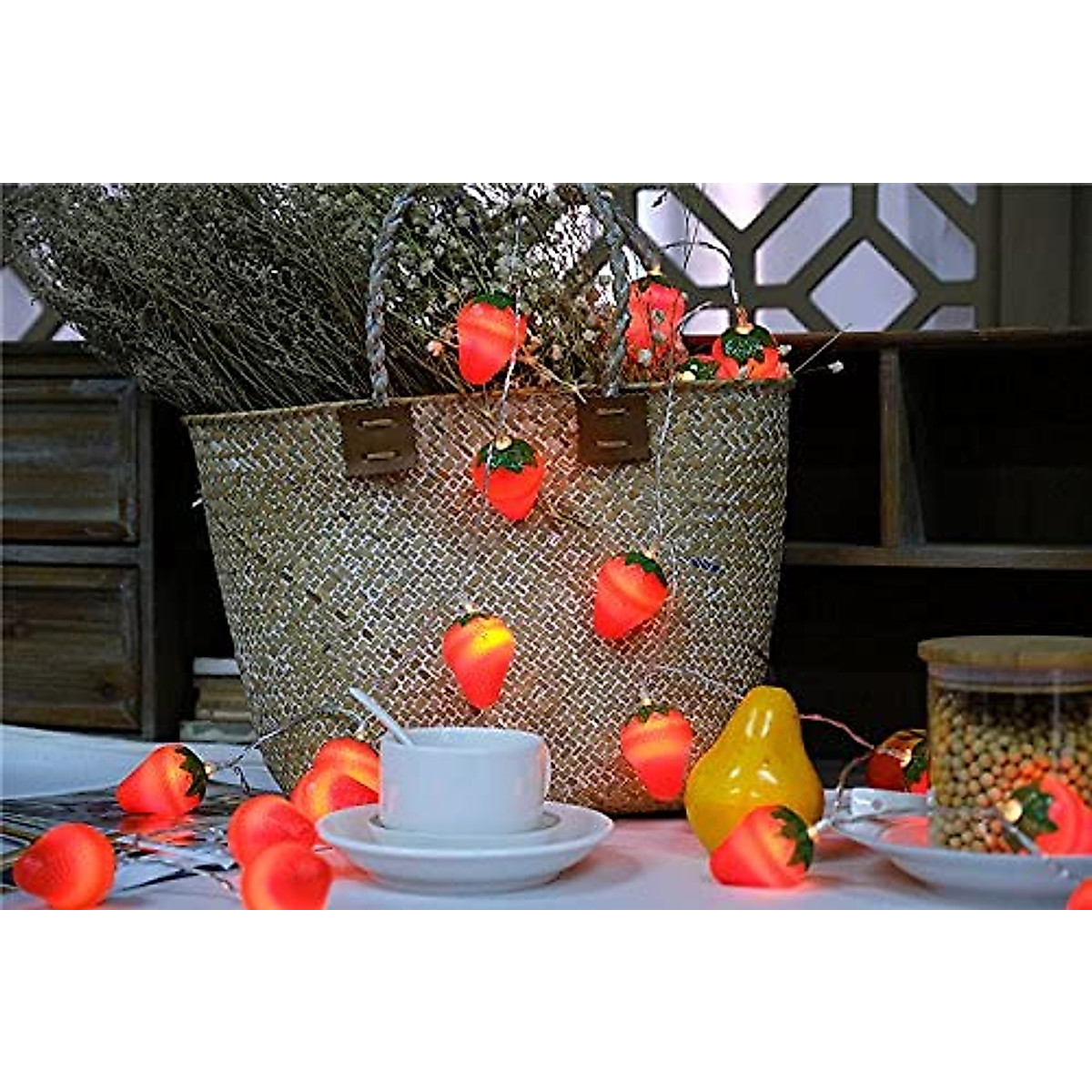 SDOUBLEM 20LED Fruit Strawberry String Lights Battery Powered Indoor Outdoor Lighting Lamp for Wedding Home Birthday Garden Yard Patio Party Decorations