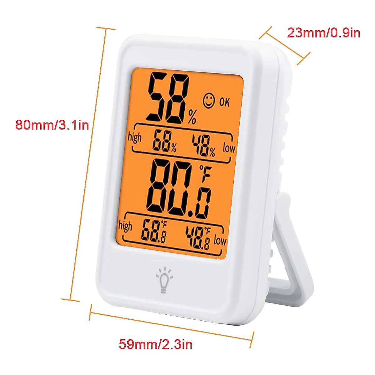 [2 Pack] TIQUS Hygrometer Humidity Gauge Indicator Digital Indoor Thermometer Room Temperature and Humidity Monitor with Touch Backlight White