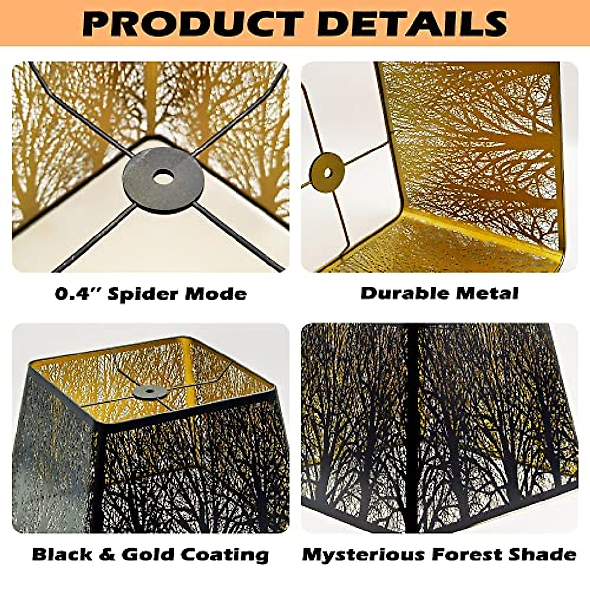 Royxen 2 Pack Modern Lamp Shades Metal Lampshade for Table Lamp and Floor Light (Square Trees)