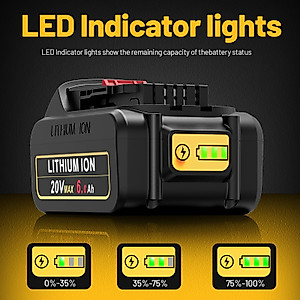 Futurebatt 20V Max Battery for DEWALT 20-Volt MAX Tools 6.0Ah Lithium Battery Replacement DCB206 DCB205 DCB204 DCB203 DCB201 DCB200 DCB181 DCB180 DCD DCF DCG DCS Series
