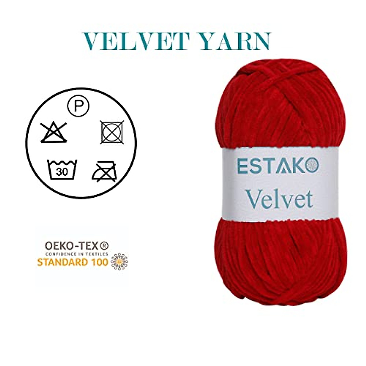 Estako Velvet Chenille Blanket amigurumi Yarn for Crocheting and Knitting Super Bulky 100 gr (132 yds) (1510 - Red)